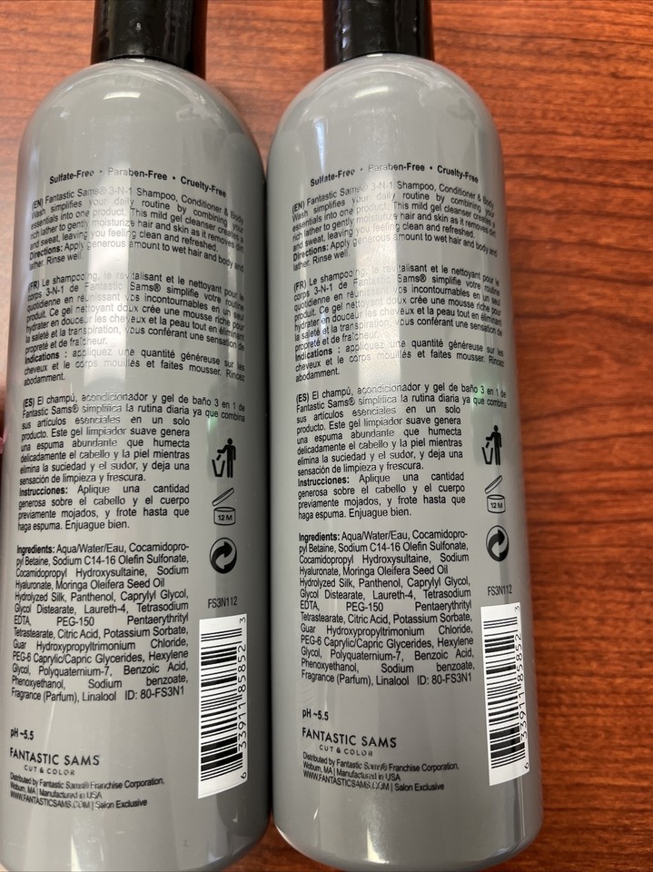 Fantastic Sams Black Label 3 In 1 Shampoo Conditioner Body wash 12 Oz ...