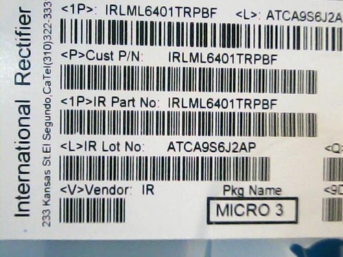 10PCS IRLML6401TRPBF MOSFET P-Ch -12V - 4.3A 1.3w SOT23 IRLML6401 IR | eBay