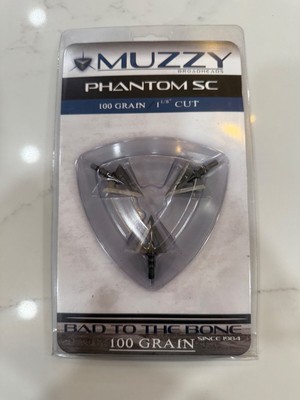 Muzzy Phantom SC 100 Grain: 4 Blade Steel Broadheads 3 Pack: 1 1/8" Cut ...