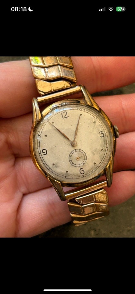 Mens vintage military style mechanical 9ct rolled gold watch working ...