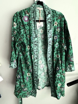 NWT m/l medium Knox Rose Womens Floral Kimono Wrap Robe Green Belted Boho Lounge | eBay UK