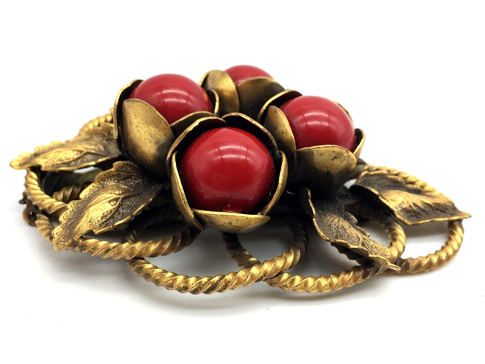 Miriam Haskell Unsigned Red Composition Balls Ornate … - Gem