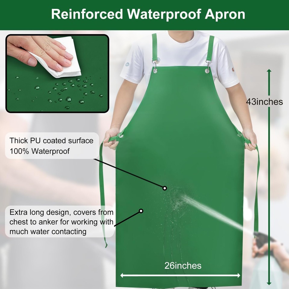 Waterproof Aprons for Men, 43" Long PU Rubber Heavy Duty Apron with ...