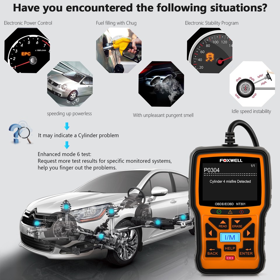 Foxwell NT301 Car Read Clear Error Code Code Reader OBD2 Scanner ...