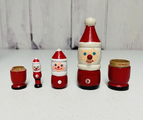 Vintage 5 Piece Nesting Santa Claus Dolls Hand Painted Christmas Decor ...