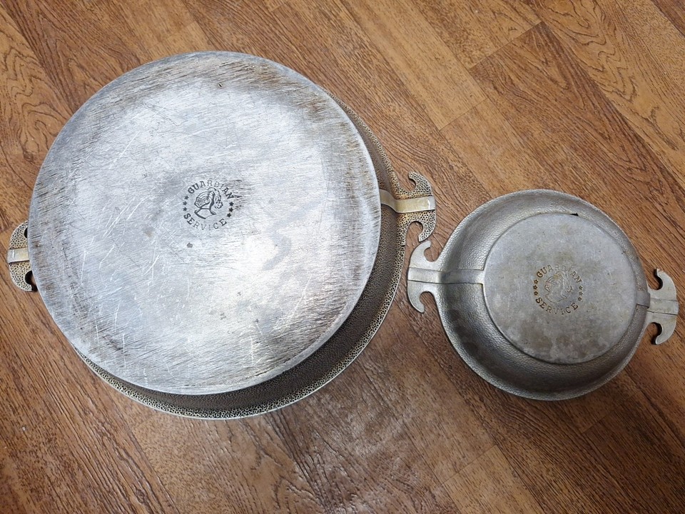 Set of 2 Vtg Guardian Cookware Cast Hammered Aluminum 12" & 7" Skillet ...