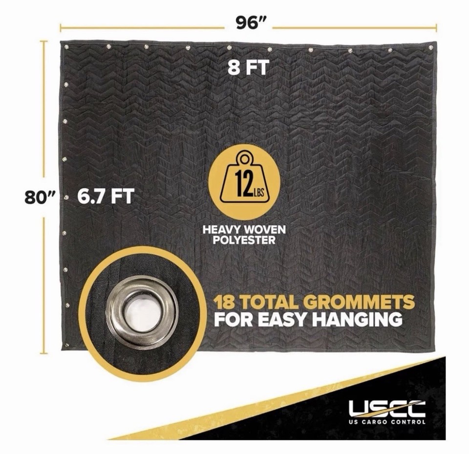 96"x80" Extra Large Sound Dampening Blanket with Grommets, Washable, 12 ...