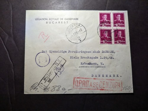 1942 Registered Romania Diplomatic Mail Cover Bucharest to Copenhagen ...