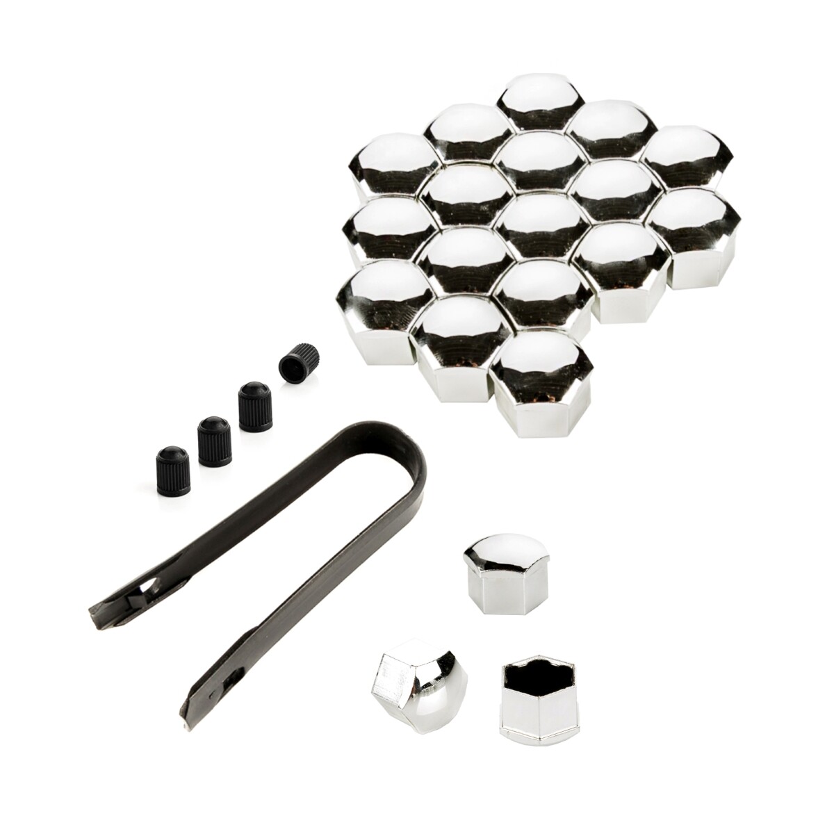 20x Radmuttern Abdeckkappen Radschraubenkappen Set 17 mm chromfarben ...