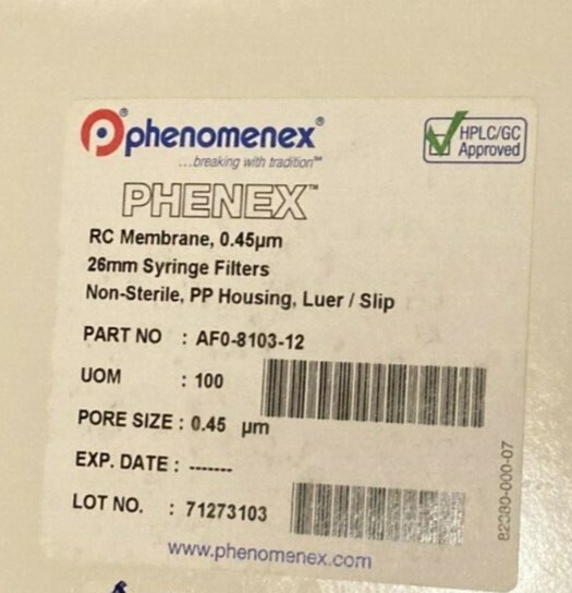 Phenex™-RC 26mm Syringe Filters 0.45u, Non-Sterile, AF0-8103-12 | eBay