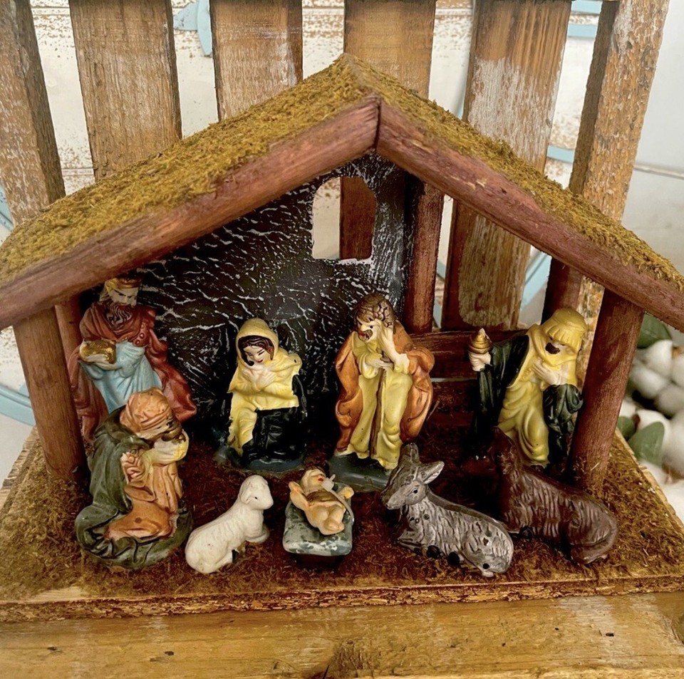 9 Piece Christmas Nativity Set Manger Scene Jesus In Manger Decor ...