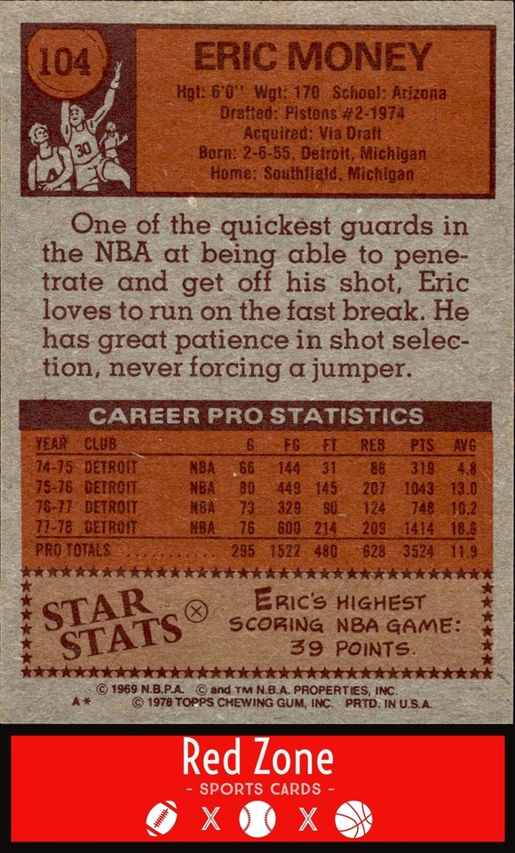 1978-79 Topps - #104 Eric Money EX | eBay
