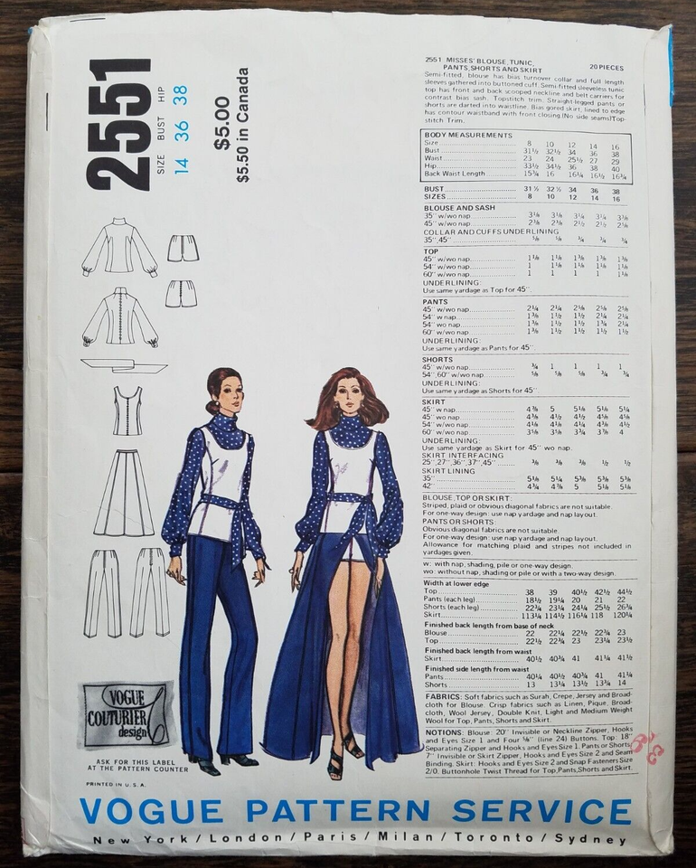 Vintage 1970s Vogue Couturier Design Sew Pattern 2551 Valentino Sz 14 ...