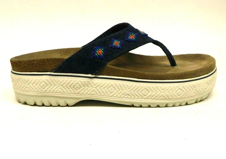 Bass Women's Size 6M Platform Lolita Blue Denim Bead Sandals Shoes | eBay