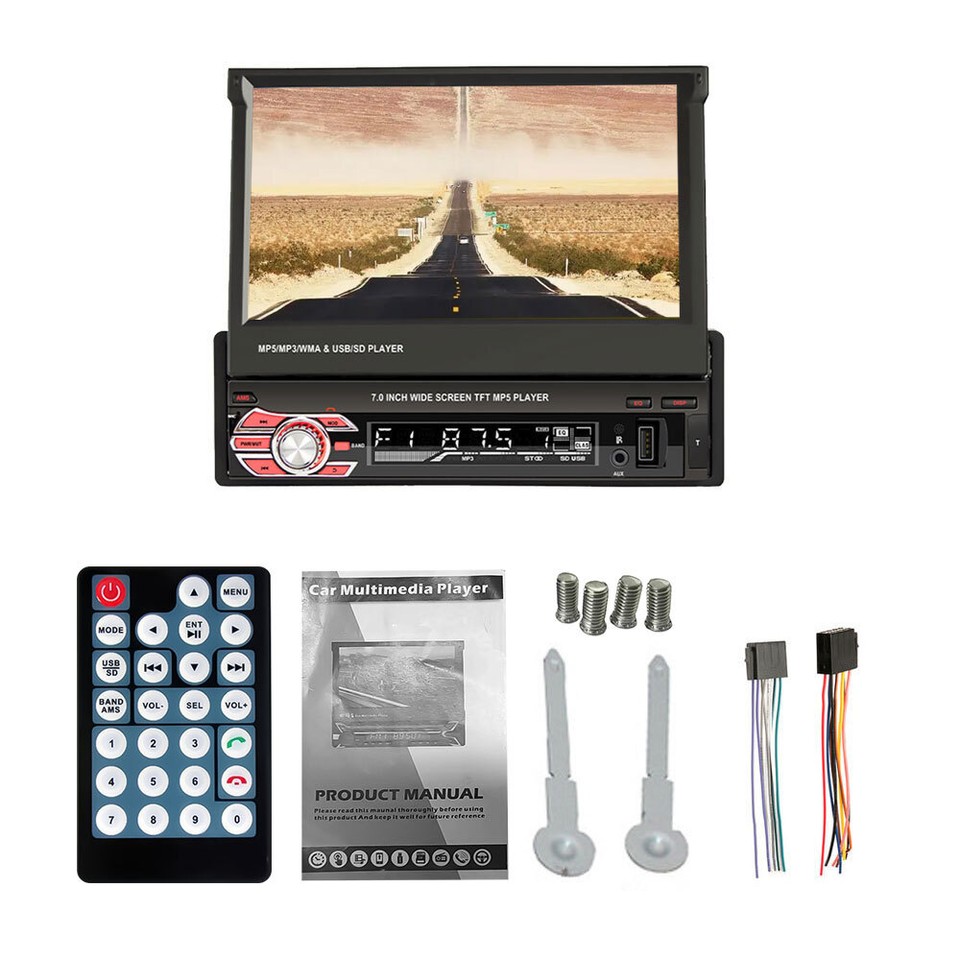 7Inch (Motorized&HD Screen) Single Din Car Stereo-Flip Out Touchscreen ...