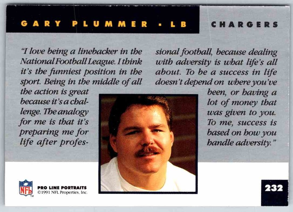 1991 ProLine Gary Plummer #232 Football Card | eBay