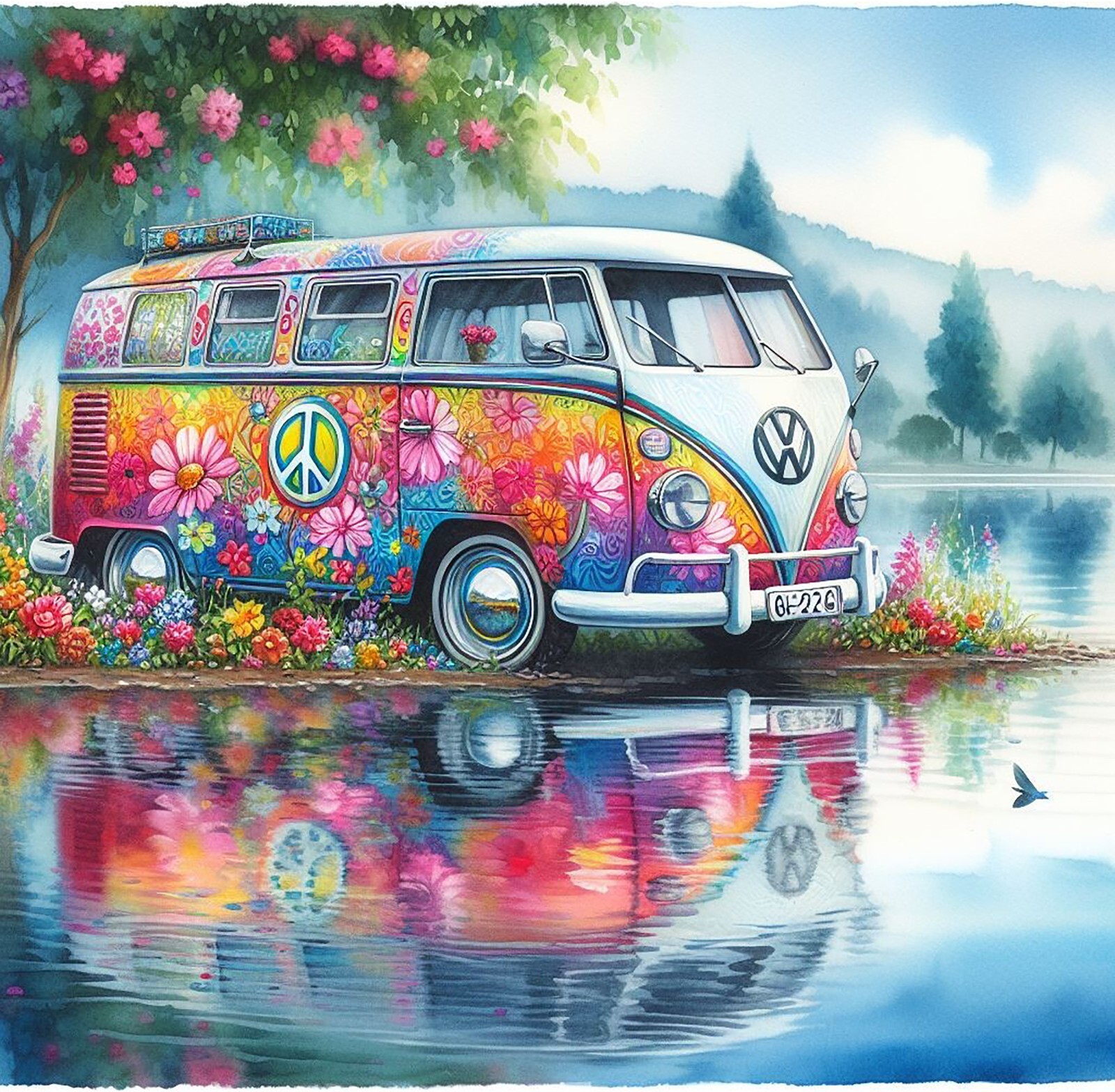 Hippy Peace Vintage Van Iron On Transfer For T-Shirt + Light & Dark ...