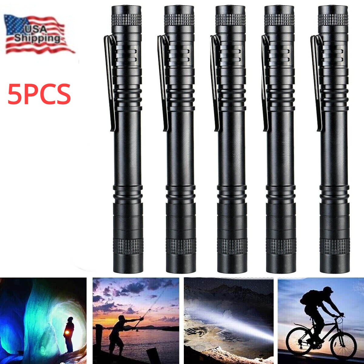 10PACK LED Flashlight Clip Mini Light Penlight Pocket Portable Pen Lamp ...