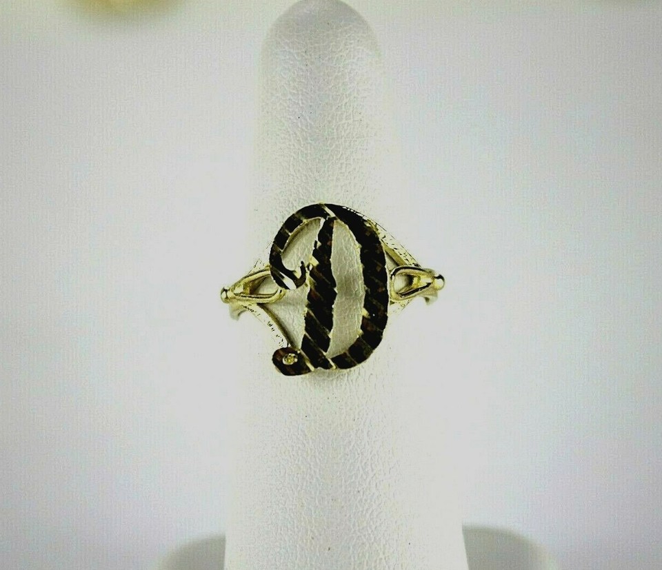 10K YELLOW GOLD Cursive Letter Initial Ring for Women Alphabet A-Z Size ...