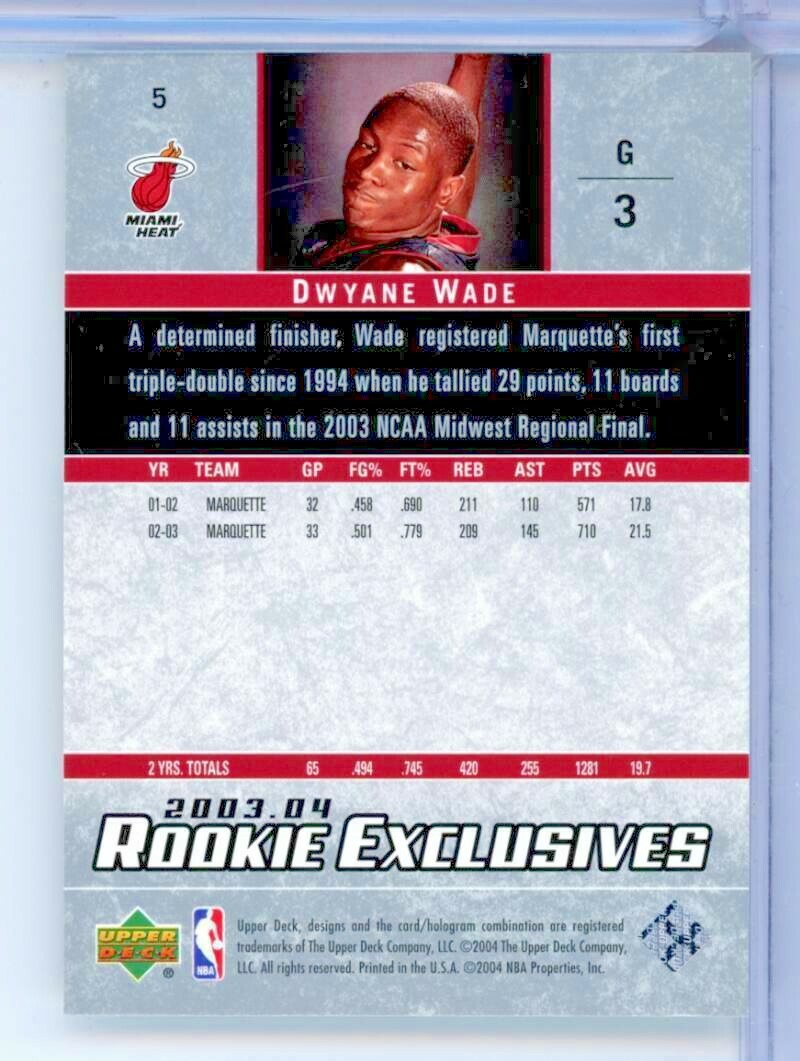 2003-04 UPPER DECK ROOKIE EXCLUSIVES DWAYNE WADE #3 ROOKIE MINT FROM ...