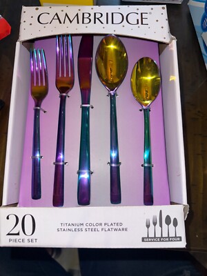 New Cambridge 20 Piece Stainless Steel Rainbow Color Titanium Flatware Set | eBay