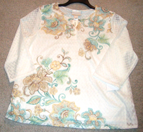 Ladies 1X Blouse- 3/4 Sleeve, White wj/floral design - Alfred Dunner ...