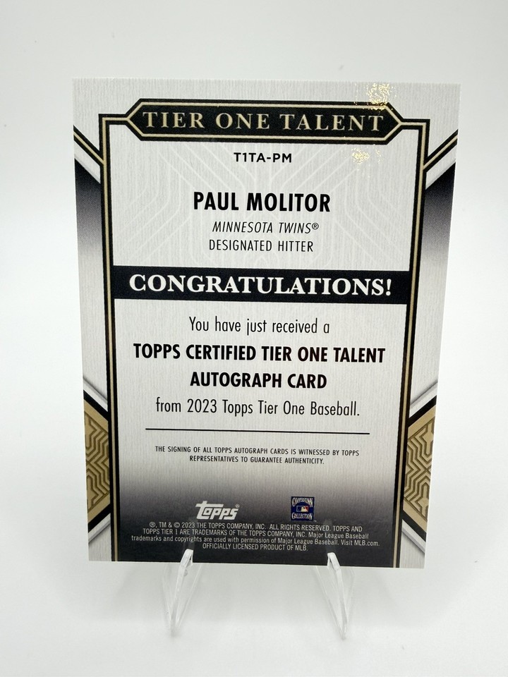 2023 Topps Tier One - Tier One Talent Auto #T1TA-PM Paul Molitor #’d ...