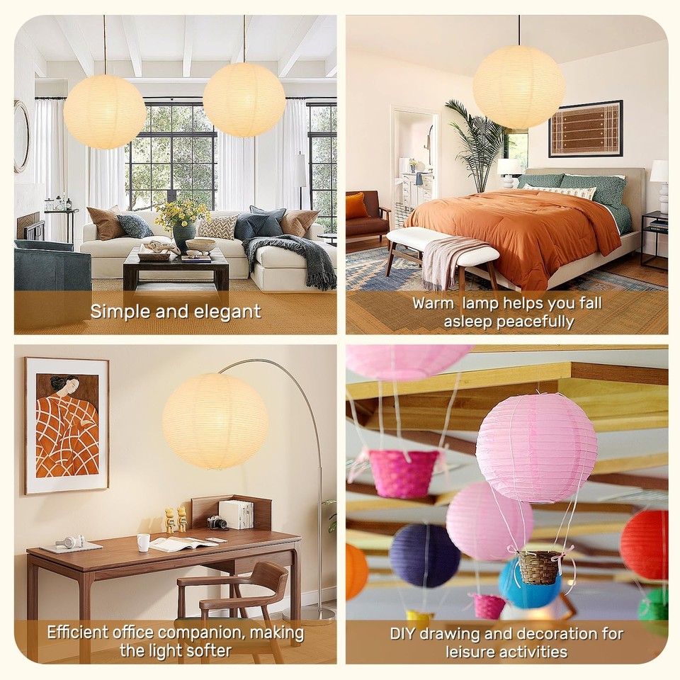 White Round Paper Lantern Lampshade, 12"x12'' Small Paper Lanterns ...