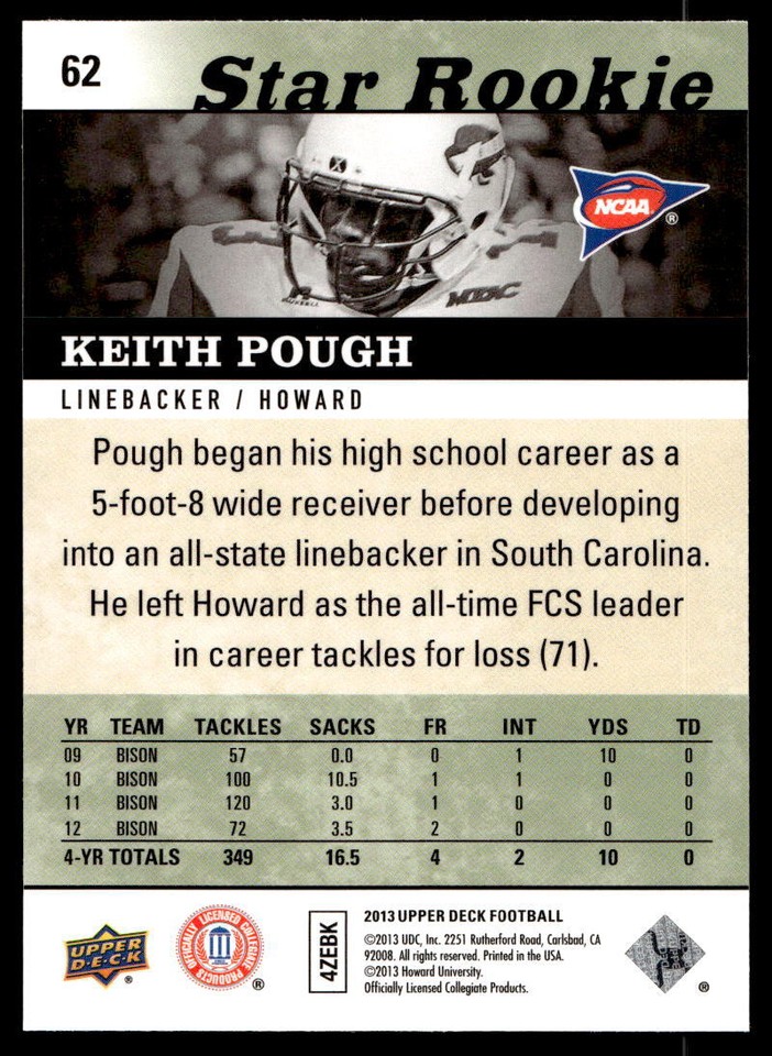 2013 Upper Deck 62 Keith Pough Howard Bison SR Football Card | eBay