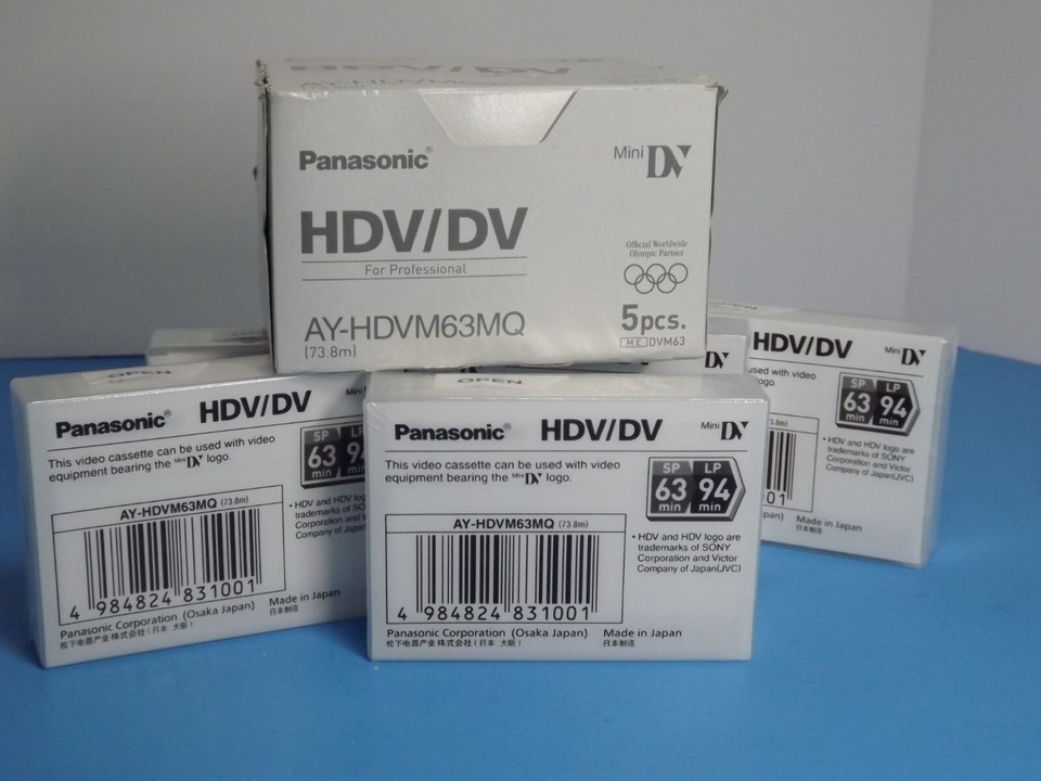 Box of 5 Panasonic HDV/DV Mini DV Video Tapes AY-HDV63MQ New 63 Minutes ...