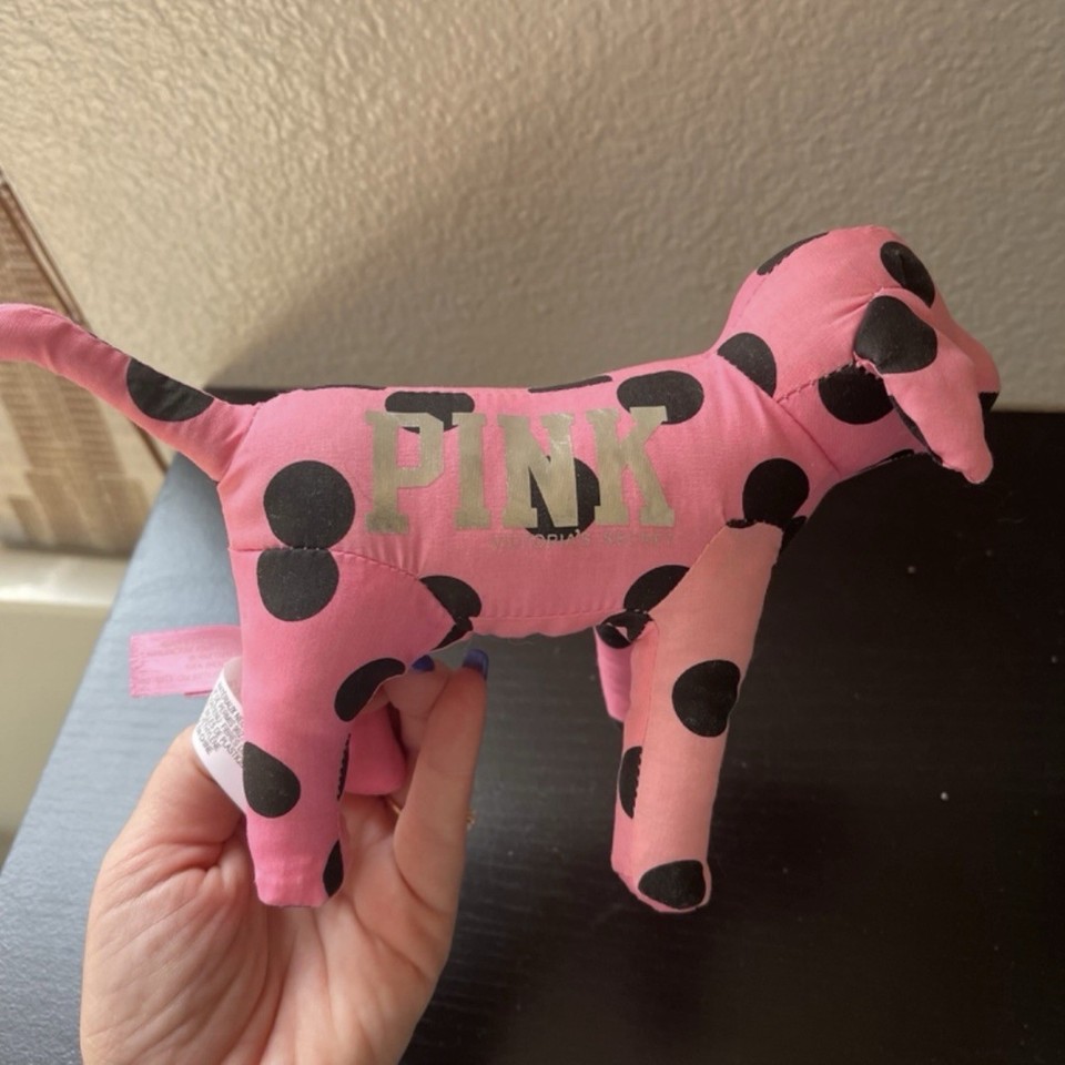 Victorias Secret VS PINK Mini Dog Polka Dot Black Happy Foil Stuffed ...