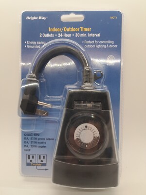 Bright-Way Indoor/Outdoor Timer 2 Outlets 24 hr 30 min Interval ...