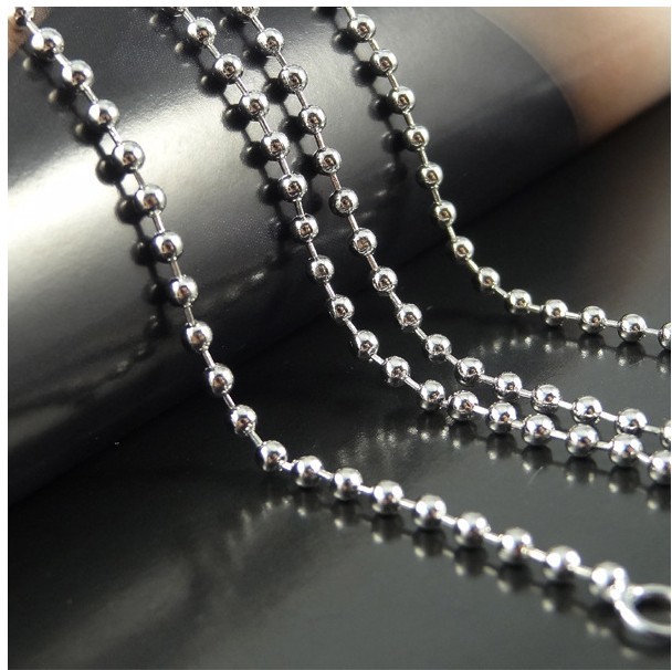 925 Sterling Silver Shiny Bead Chain Necklace 2.4mm wide x 16/18/20/22 ...