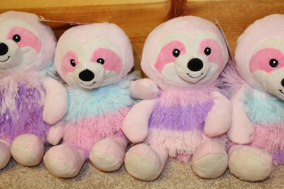 Pink Baby Sloth Plush 9" Stuffed Animal Lavender Blue Fringe Fuzzy ...