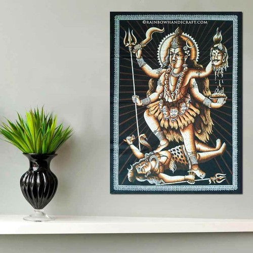 Hindu Goddess Maa Kali Wall Hanging Shiva Tapestry Poster Indian Batik ...