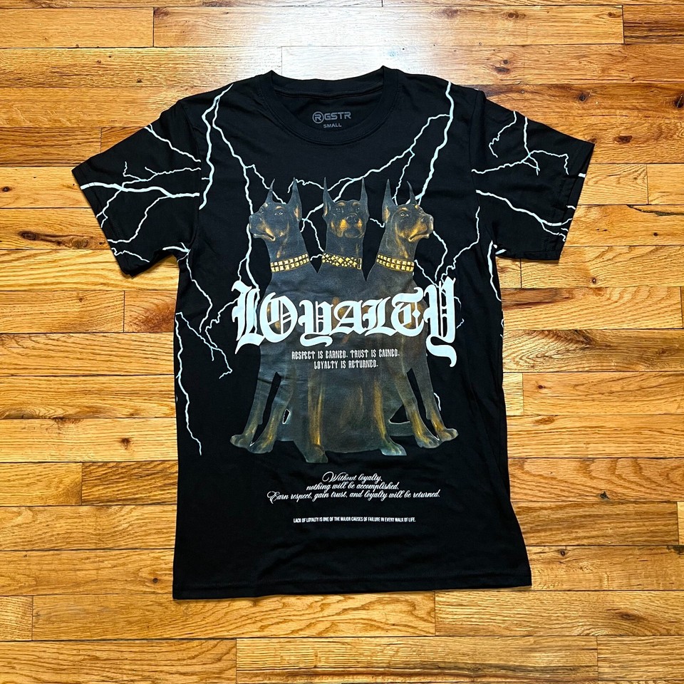 RGSTR Loyalty Respect Trust T Shirt Doberman Lightning Print NWOT Size ...