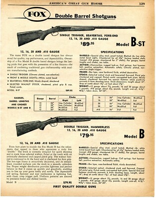 1957 Print Ad of Fox Model B-St Single Trigger & B Double Trigger ...