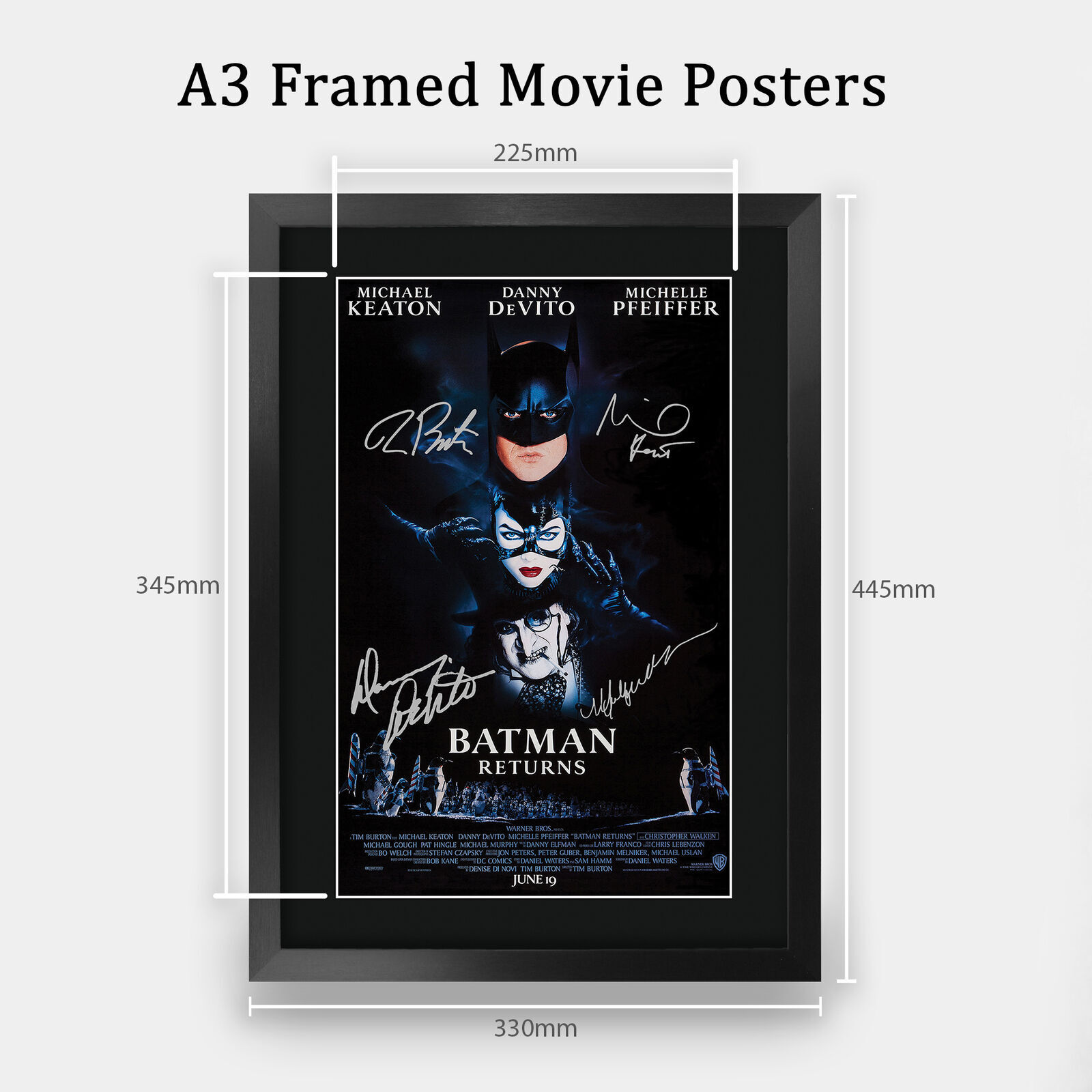 Batman Framed Pre Printed Autograph A3 Poster Gift For a Michael Keaton ...