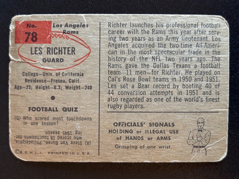 Les Richter 1954 Bowman Football Card HOF | eBay