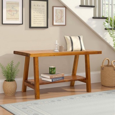 Solid Wood Bench, 30” Rustic Farmhouse Entryway Bench for Living Room ...