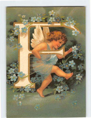 Postcard Letter F & Angel Floral Art Print | eBay