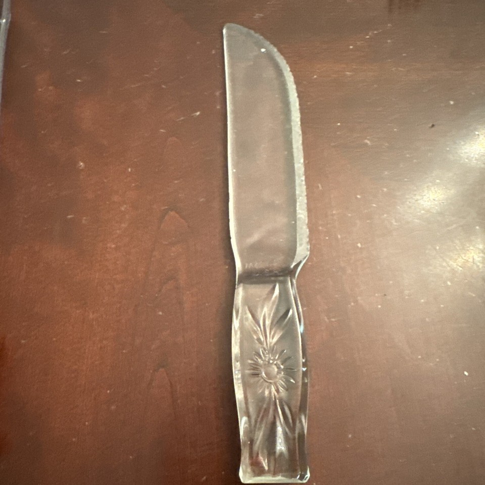 Vtg Depression Glass Knife Cake Fruit Pink Flower Sun USA DUR-X Decor ...