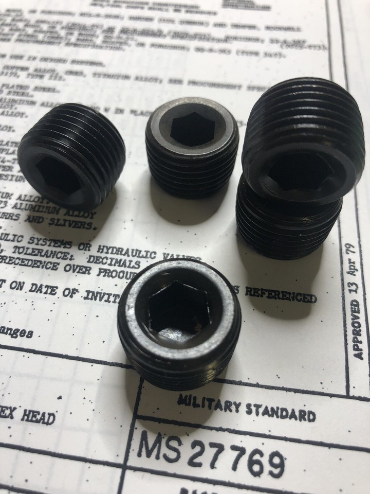 (5ea) AN932-5 MS27769-5 - 1/2” NPT Recessed Hex Pipe Plug, Allen Head ...