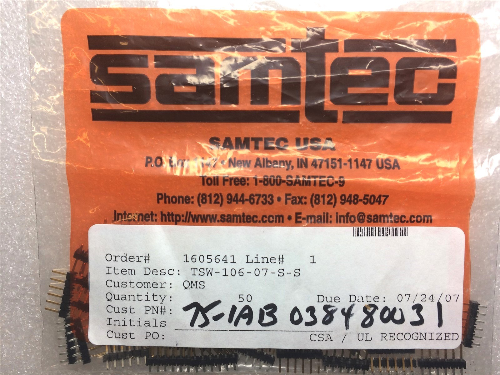 TSW-106-07-S-S SAMTEC CONN HEADER 6POS .100" SGL GOLD 10 PIECES | eBay