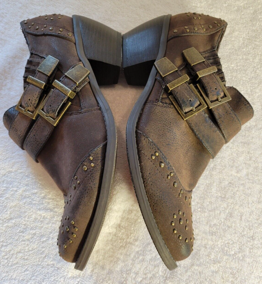 Ruff Hewn Brown Zip Ankle Boots NADINE Studded, Straps & Buckles Women ...