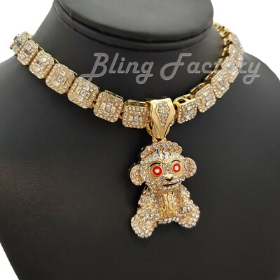 38 BABY Young Boy Monkey & 16" 18" Full Iced Choker Bust Down Chain ...