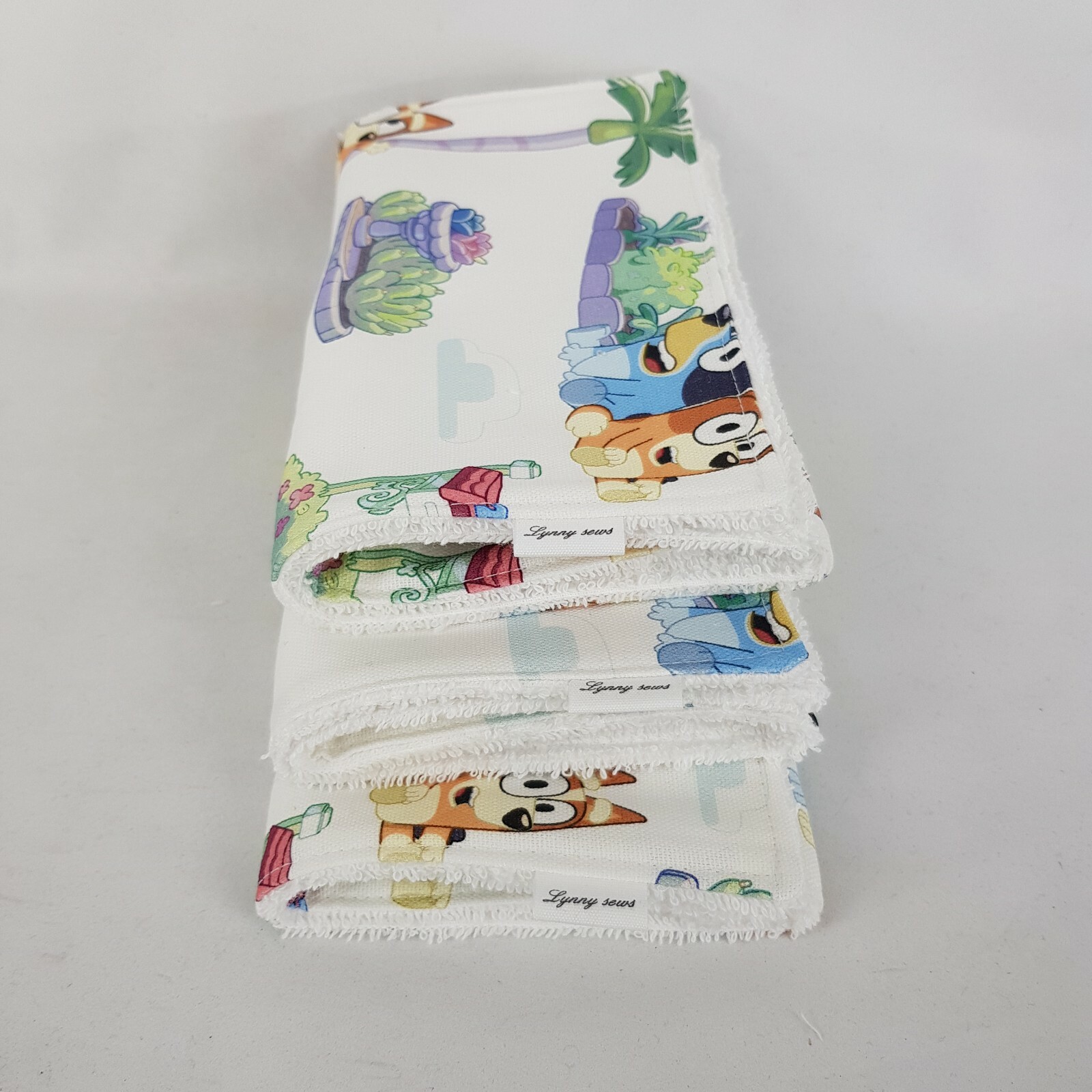 Baby Burp Cloths 3 Pack White Bluey Print 100% Cotton Towelling Backed ...