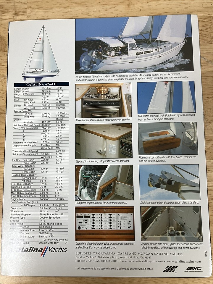 Vintage Sailboat CATALINA 42 Mk Mark II YACHT Sales Brochure FLYER | eBay