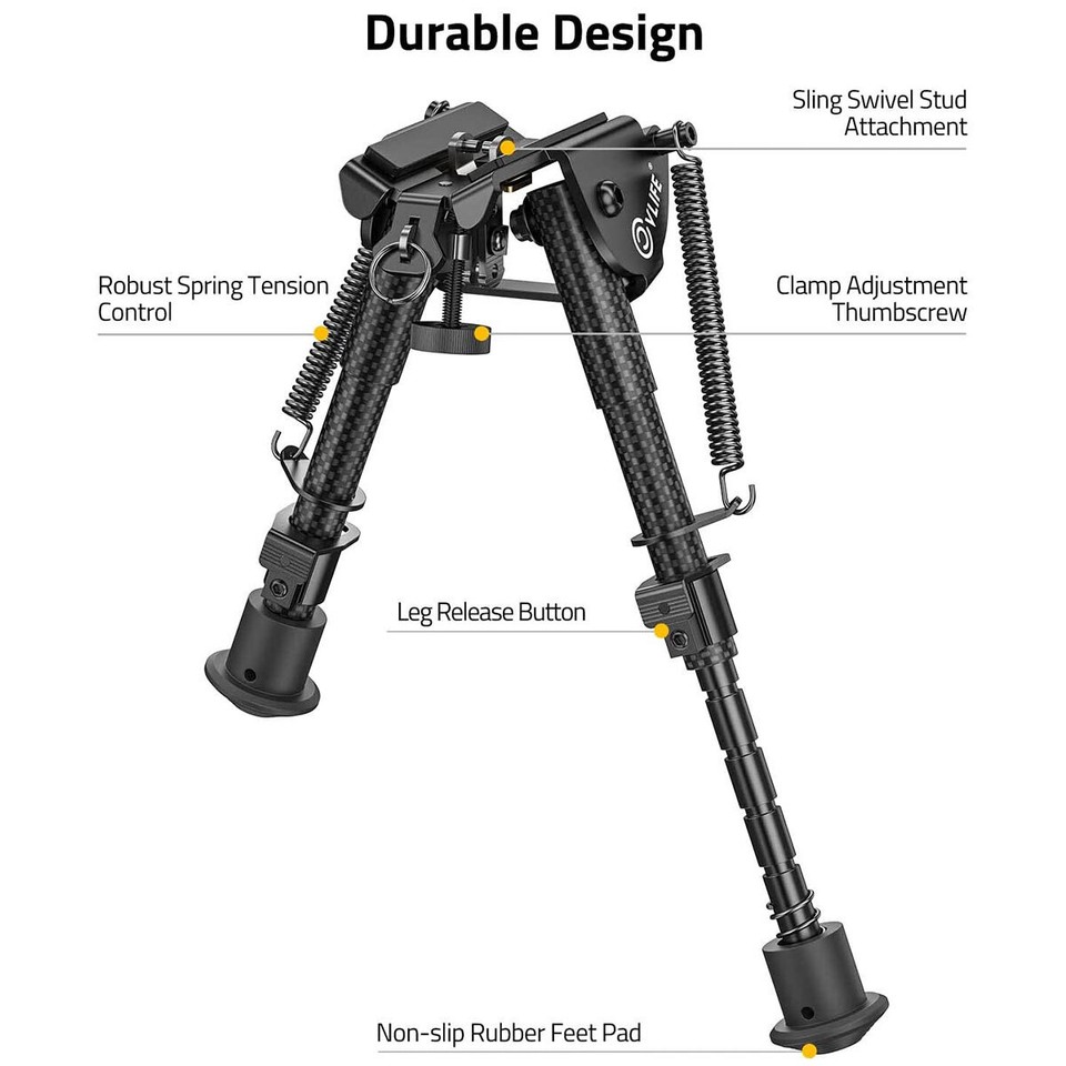 Adjustable 6"- 9" Hunting Rifle Bipod Spring Return For Sling Swivel ...