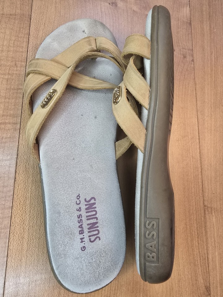 Vintage GH Bass SunJuns Sharon Strappy Leather Sandals Flip Flops 7 M Tan | eBay